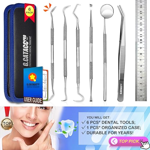 Dental Tools, Teeth Cleaning Tools, Professional Dental Hygiene Kit, Plaque Remover for Teeth, Stainless Steel Tooth Scraper Plaque Tartar Cleaner, Dental Scaler - with Case