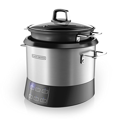 BLACK+DECKER RCR520S All-in-One Cooking Pot, 20-Cup Cooked/10-Cup Uncooked Rice Cooker, Slow Cooker and Food Steamer with Saute Function, Stainless Steel
