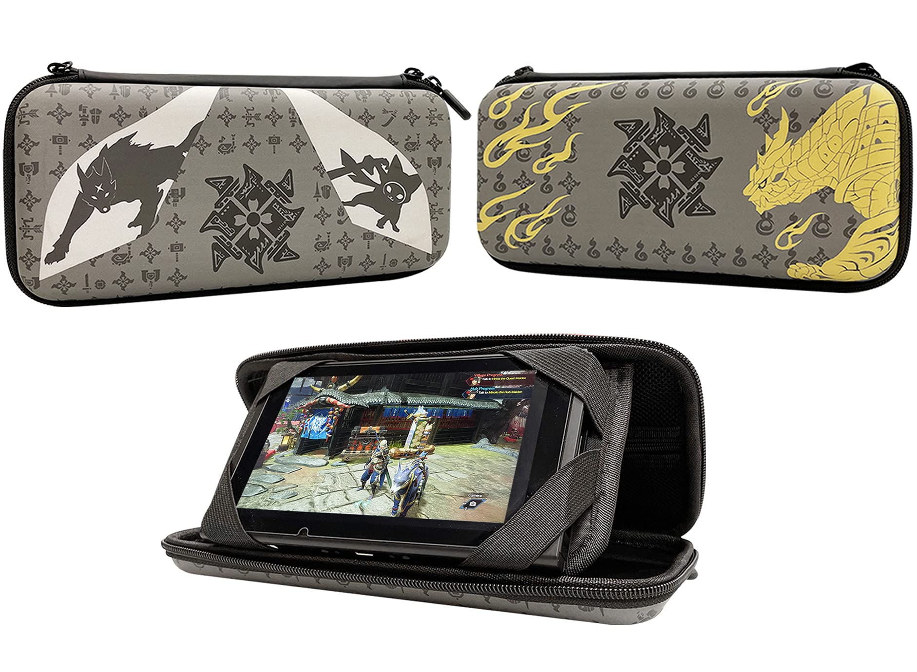 Carrying Case for Nintendo Switch - Monster Hunter Rise MHR Edition, Ultra Slim Hard Shell Compatible with Game Cards & Accessories, Protective Carry Case for Travel with Hand Strap