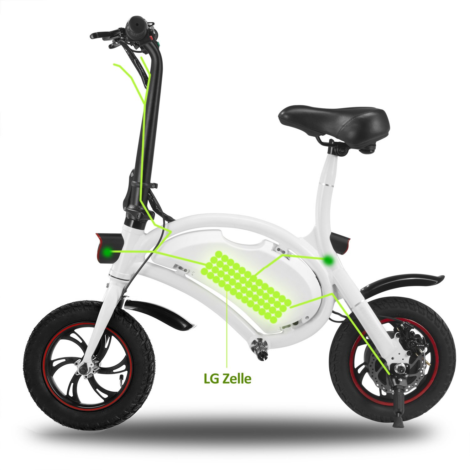 Bestkucky Folding Electric Bicycle, 350W 36V Lightweight E-Bike Mini Electric Bike with 15 Mile Range, Collapsible Frame, and APP Speed Setting (White-6AH)