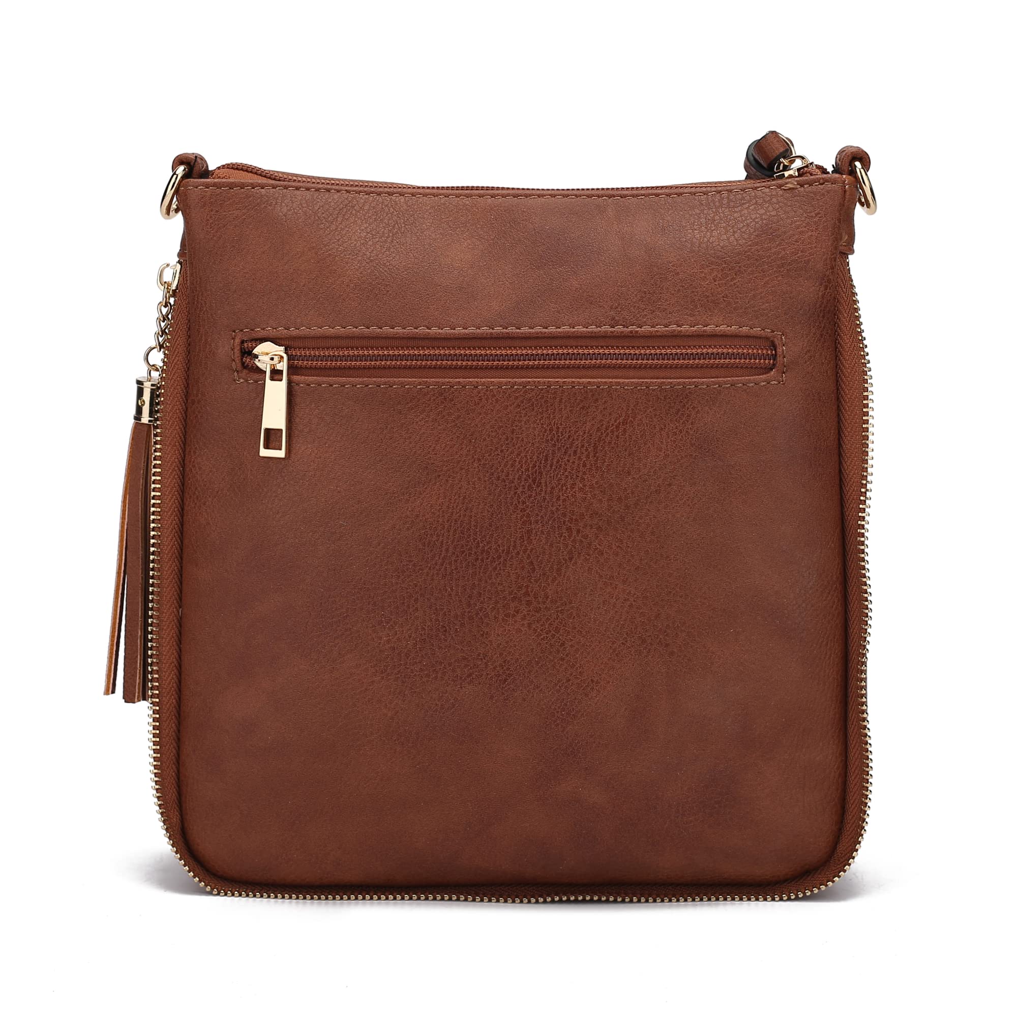MKF Crossbody Bags for Women, PU Leather Crossover Handbag, Tassels, Small Shoulder Side Messenger Purse Black