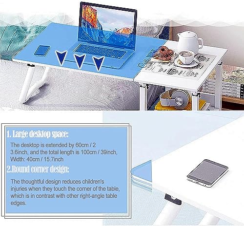 GFertre 2 in 1 Overbed Table with Wheels, Bedroom Side Table, Foldable Bedside Table with Drawer, Height Adjustable Over Bed Desk Laptop Mobile Computer Desk Workstation with Wheels Nightstand (White)