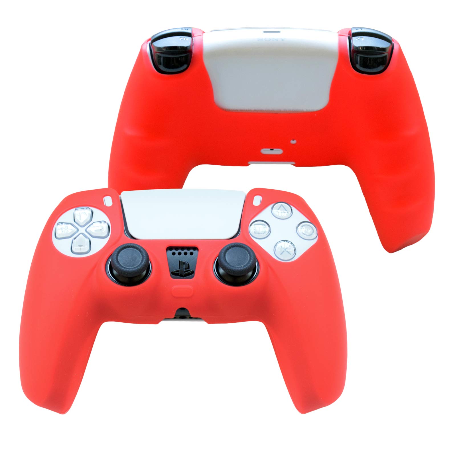 PS5 Controller Skin,Hikfly Silicone Cover for PS5 Grips Playstation 5 Controller Cover Protector Sleeve Kits Video Games with FPS Pro Thumb Grips Caps(Red)