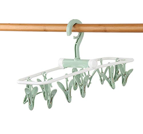 Falytemow Clip and Drip Hanger Folding Portable Travel Socks Hanger Underwear Hanger with 2 x 12 Clothespins, Hanger for Drying Towels, Bras, Baby Clothes, Plastic Laundry Sock Drying Hanger