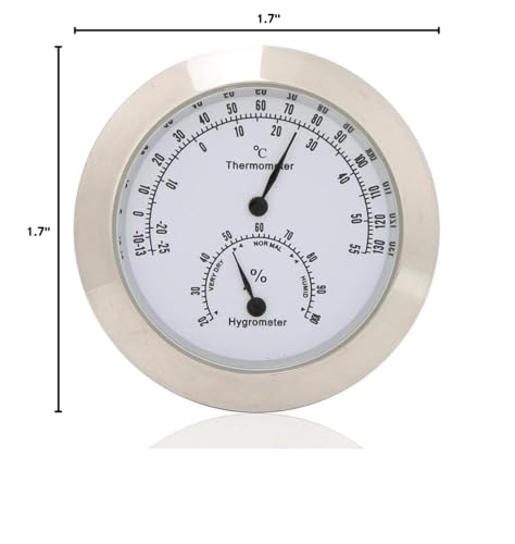 Guitar Case Hygrometer,Hygrometer Thermometer for Humidor Violin,Round Alloy Digital Thermometer Hygrometer Humidity Temperature Meter for Violin Guitar Case for Indoor and Outdoor(Silver)