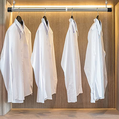 Double Closet Rods for Hanging Clothes, 15 to 39 Inch Adjustable Hanging Closet Bar - Heavy Duty Closet Poles Extender for Wardrobe Storage, Silver