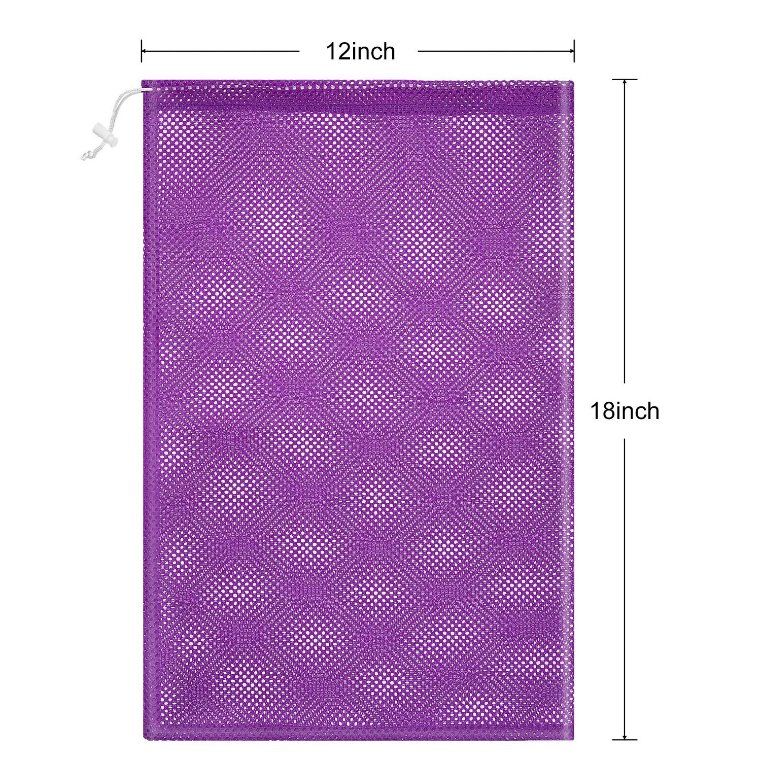 Frienda 6 Pieces Mesh Stuff Sack, 12 x 18 Inch Durable Nylon Mesh Drawstring Laundry Bag for Rinsing Beach Toys, Seashell Collecting, Mesh Bags and Travel (Multicolor)