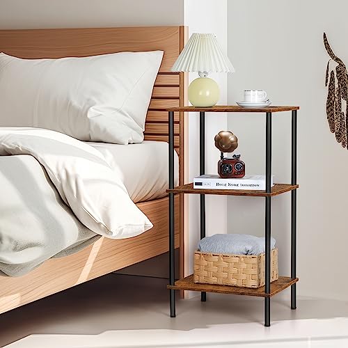 ETELI Tall End Table 3 Tier Side Table with Storage Small Nightstand for Small Spaces Living Room Bedroom 3 Tier Slim Table for Office