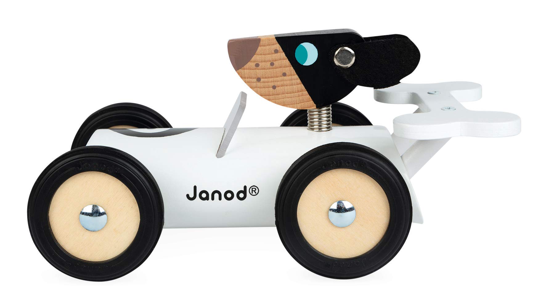 Janod Spirit Solid Car Push Toy with Bernard Dog - Ages 18 Months+ - J04491