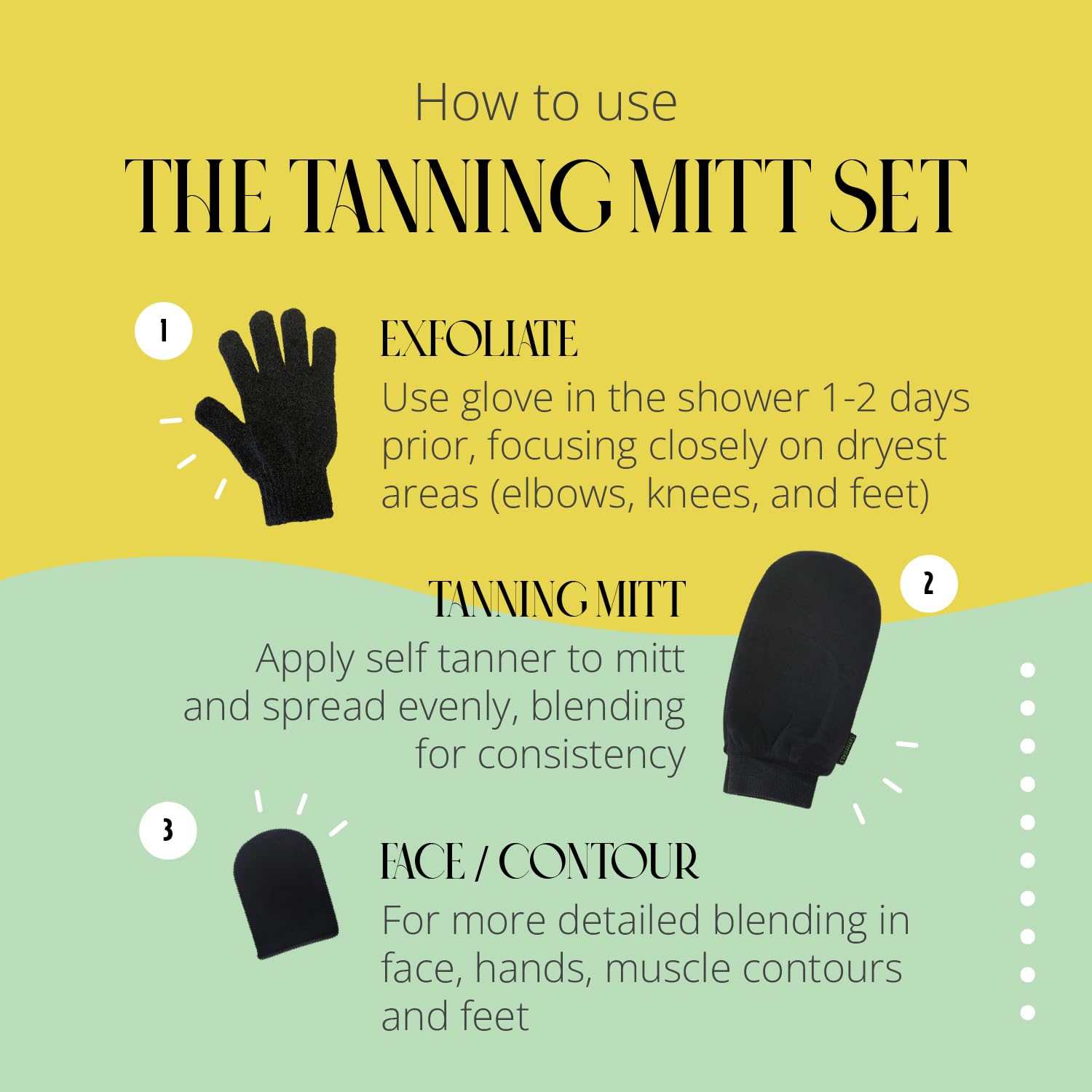 Skinerals Self Tanner Mitt Set, Ultra Soft Double-Sided Application Tanner, Exfoliating Glove and Face Mitt for the Most Even Tan, Tanning Mitt Applicator for Back and Body, Washable, 3 ct
