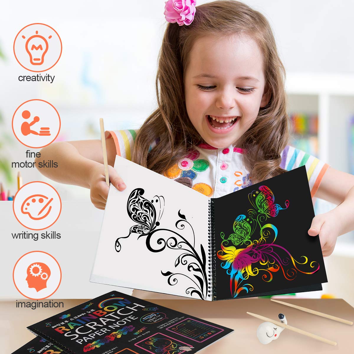 Mocoosy 3 Pack Rainbow Scratch Art Paper Notebooks, Magic Scratch Off Paper Set for Kids Arts Crafts, Black Scratch Note Doodle Pads for Drawing Christmas Gifts Birthday Game Coloring Activity