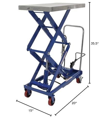 Vestil AIR-800-D Steel Air Hydraulic Cart, 800 lbs Capacity, 35-1/2" Length x 20" Width Platform, 15" - 51" Height Range