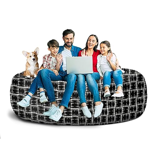 Giant 6 ft Bean Bag Chair Cover (No Filler, Cover only) Big Soft Washable Dutch Velvet Adult Beanbag Chair Outside Cover (Geometric)