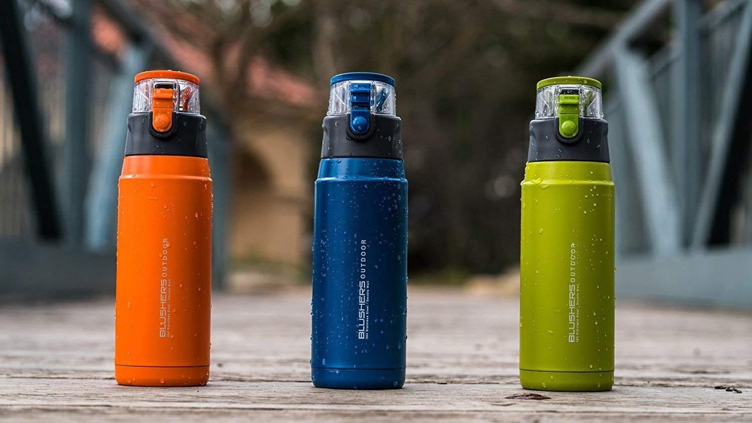 Blushers 650ml (22oz) Double Wall Vacuum Insulated 304 Stainless Steel To Go Travel Mug, One Touch Lock Lid Thermos Water Bottle (Orange - 3 Piece Set)