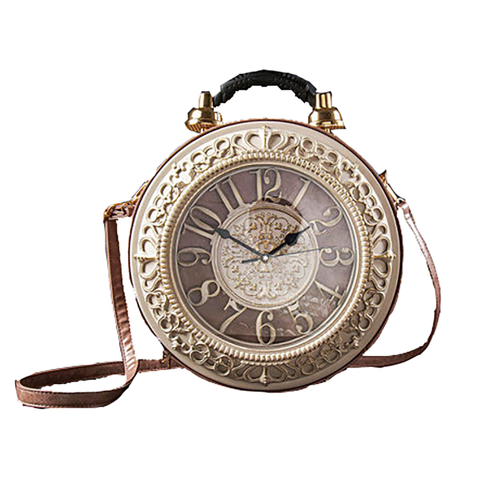 Pu Leather Handbags Fashion Real Clock Shoulder Bag Casual Women Evening Crossbody Bags,Retro Vintage Steampunk Female Messenger Bags for Women Girls (B)