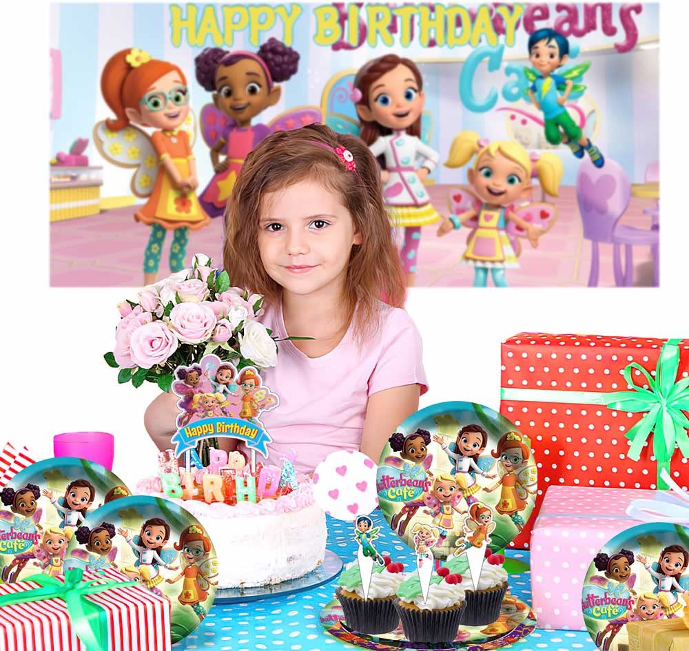 Butterbean's Cafe Party Supplies Birthday Decorations Plates Banner Kids Cake Toppers Set Decorations Decor