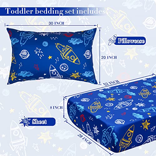 Cloele 2 Piece Toddler Sheet Set - Rocket Kids Toddler Bedding Set - Includes Fitted Sheet and Reversible Pillowcase - Polyester Breathable Soft Baby Bedding Sheet & Pillowcase Set for Boys