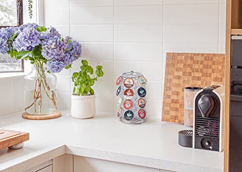 Nifty K Cup Holder – Compatible with K-Cups, Coffee Pod Carousel | 24 K Cup Holder, Spins 360-Degrees, Lazy Susan Platform, Modern Chrome Design, Home or Office Kitchen Counter Organizer