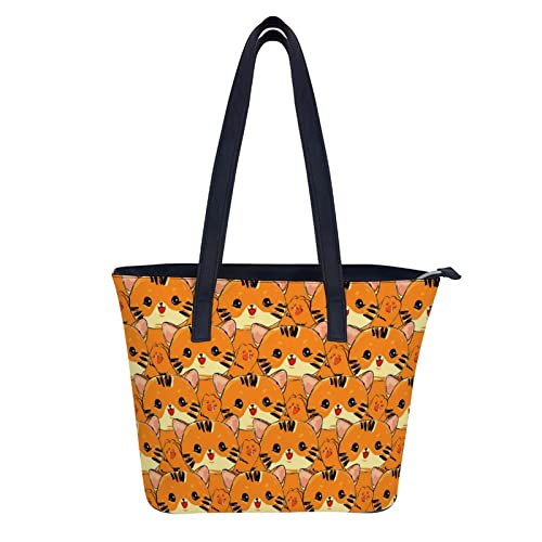 Tiger Pattern Women's Tote Bag PU Leather Shoulder Bag Handbags Purse For Work Shopping Travel