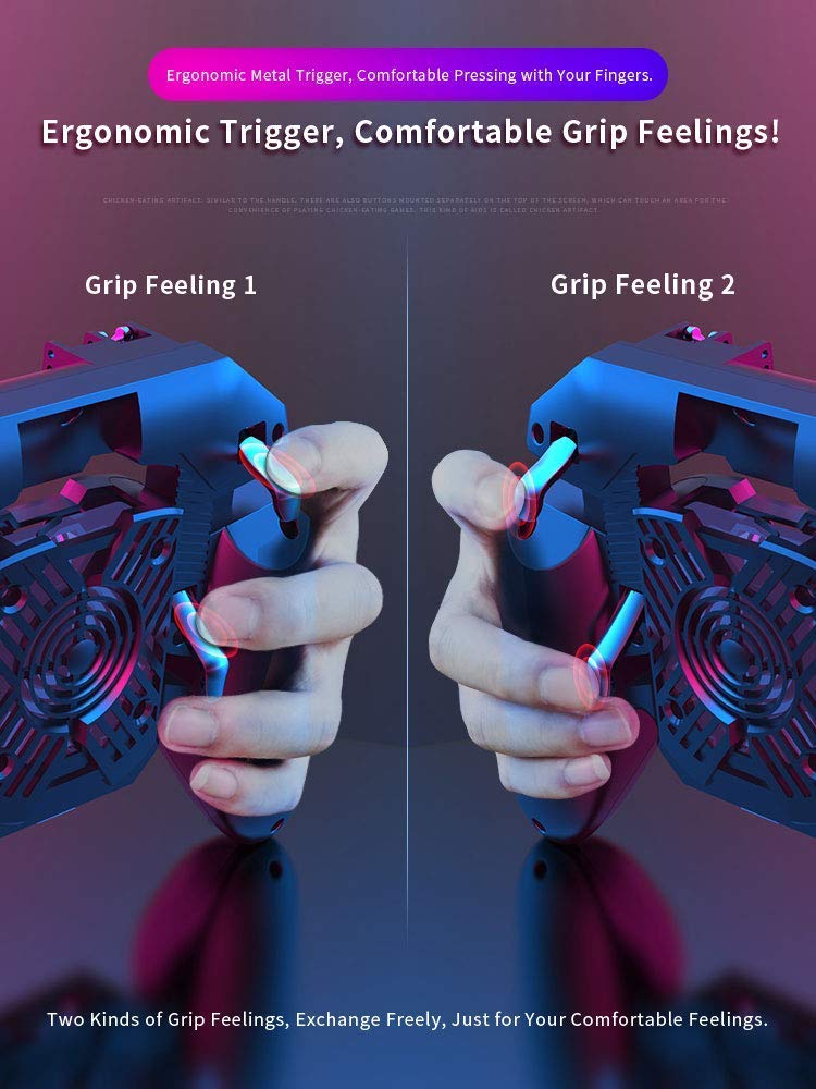 PUBG Mobile Controller Radiator Fast Cooling Phone Gamepad 4 Trigger 6 Finger Operation - L1R1/L2R2 for iPhone, Samsung, Oneplus, Pixel, compatible with CoD Warzone Mobile, Fortnite, Powered by USB C