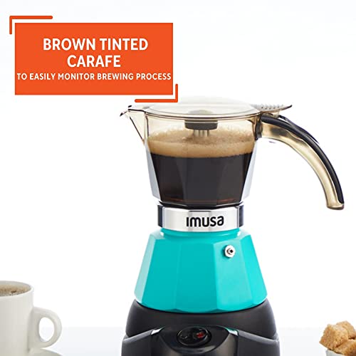 Imusa 3 Cup Electric Espresso Maker with Detachable Base, Teal