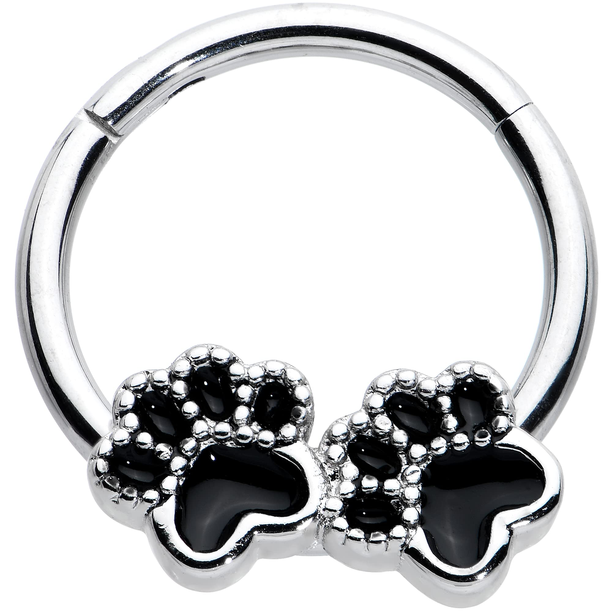 Body Candy 16G Stainless Steel Hinged Segment Ring Seamless Cartilage Nipple Ring Paw Prints Nose Hoop 3/8"