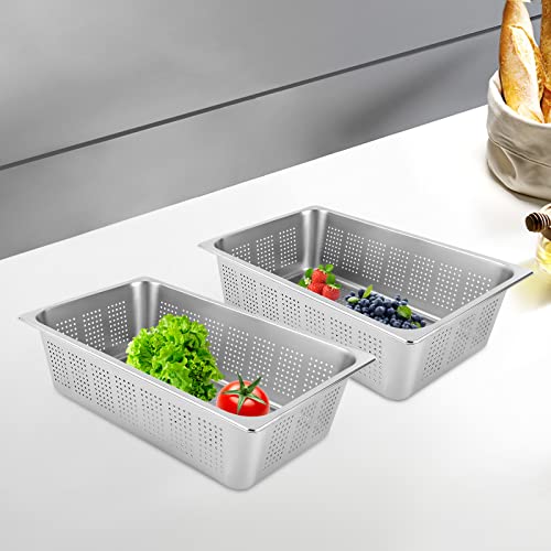 Mgorgeous Anti-Jam Perforated Stainless Steel Steam Table/Hotel Pan, Pack of 2 (6inch)