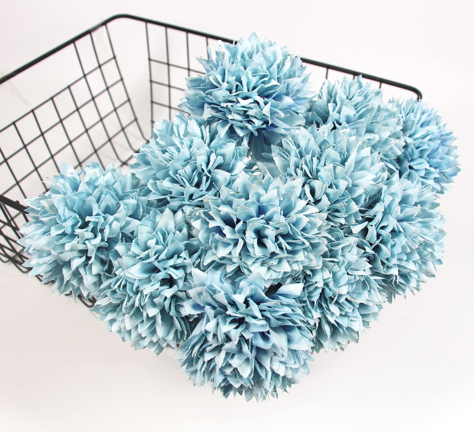 Tinsow 12 Pcs Artificial Flowers Faux Ball Chrysanthemum Bouquet Silk Light Blue Flowers Bridal Wedding Bouquet for Home Easter Party Wedding Decoration (Light Blue, 12)