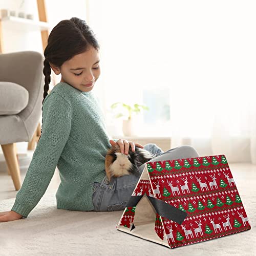 enheng Small Pet Hideout Red Christmas Knitting Pattern Hamster House Guinea Pig Playhouse for Dwarf Rabbits Hedgehogs Chinchillas
