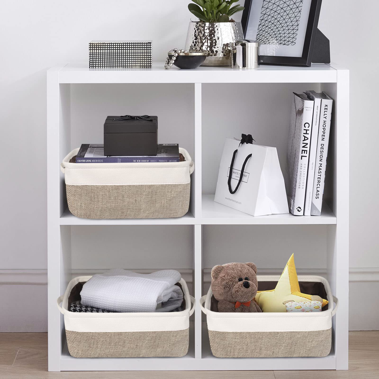 EXTREE Fabric Small Storage Baskets - 6 Pack Nursery Decorative Storage Bins Linen Empty Gift Basket with Handles for Organizing Shelves Bathroom(Gray,11.8L x 7.9W x 5.3H inches)