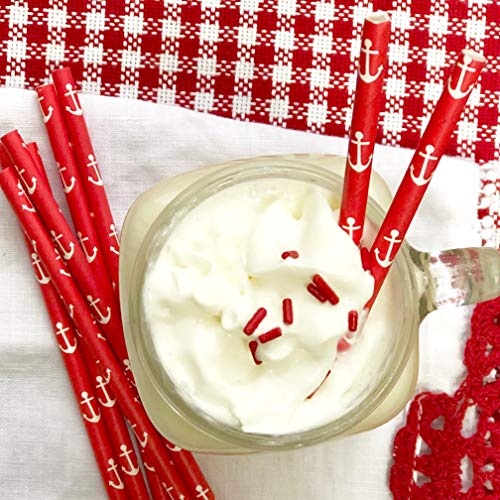 Bulk Anchor Nautical Theme Paper Straws - Navy Blue Red and White Party Supplies - 250 Pack Outside the Box Papers Brand