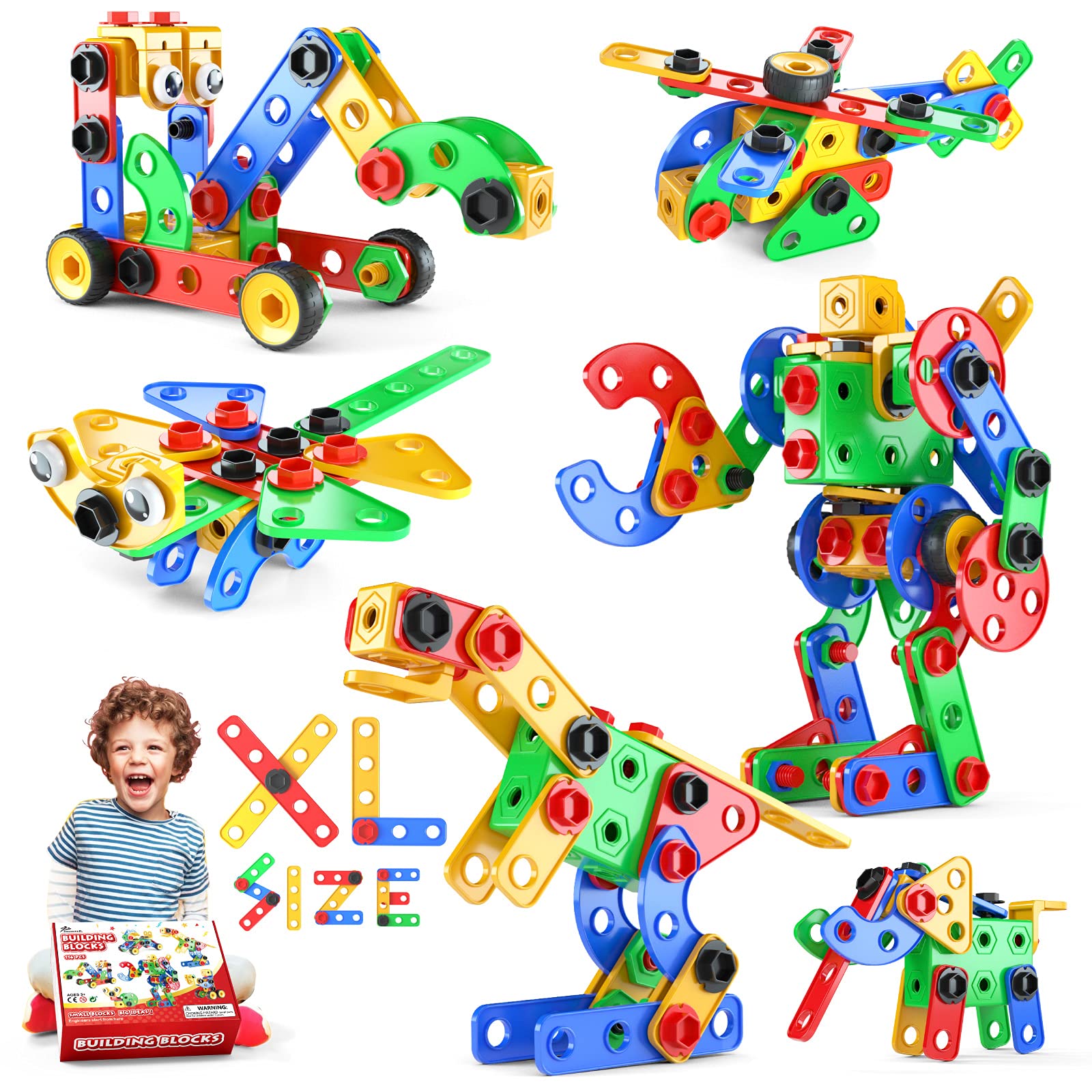 Jasonwell STEM Toys Building Blocks - 116 PCS Educational Construction Tiles Set Engineering Kit Learning Resources Christmas Birthday Gift for Toddlers Kids Ages 3 4 5 6 7 8 9 10 Year Old Boys Girls