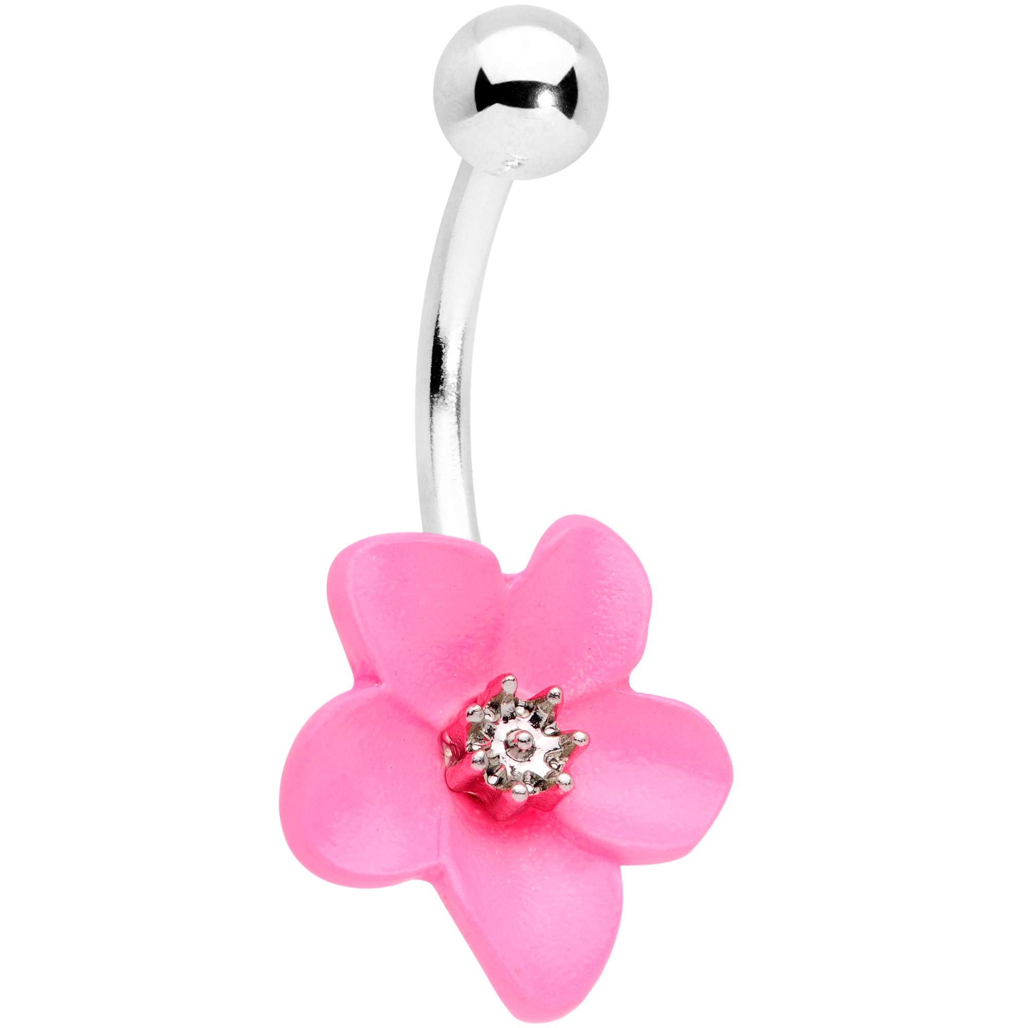 Body Candy Womens 14G Plated Steel Navel Ring Piercing White Spring Flower Belly Button Ring
