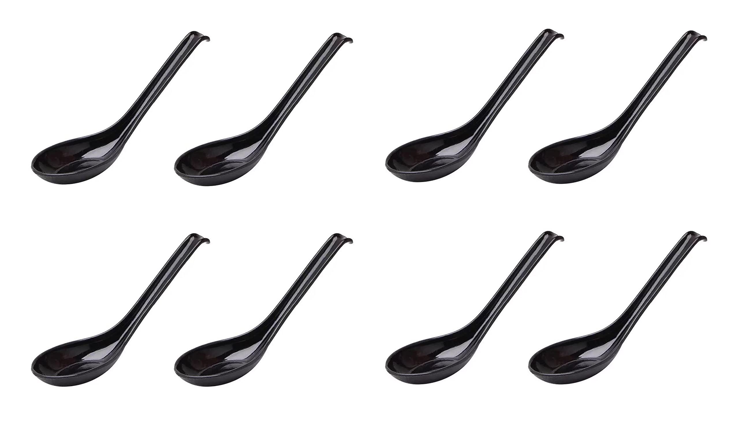 JapanBargain 4889, Set of 8 Chinese Soup Spoons Japanese Soup Spoons Wonton Soup Spoons Rice Spoons Pho Spoons Ramen Soup Spoons Dinner Spoons, Black, 6.5 inch