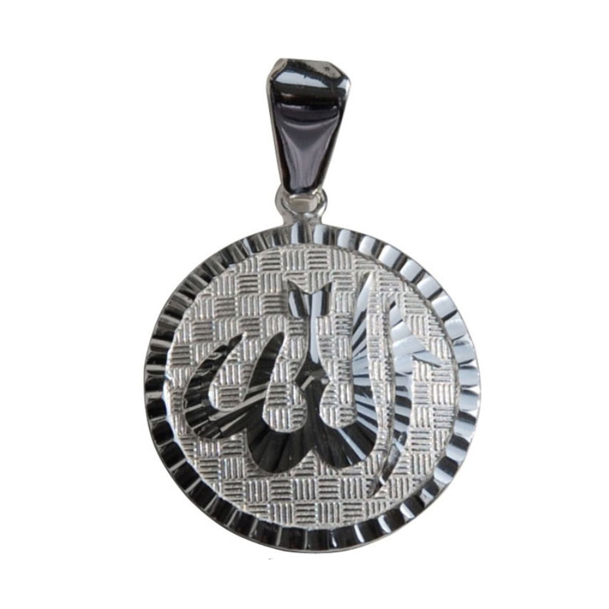 Birsppy Noori Allah Pendant for Necklace - Round St. Silver Diamond-Cut Design Muslim Jewelry