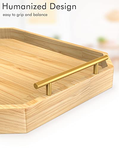 Dormmi Wooden Tray, Serving Tray with Handles 16 inch Rhombus Solid Wood Trays for Serving Breakfast in Bed, Lunch, Dinner, Appetizers, Patio, Ottoman, Coffee Table, BBQ, Party