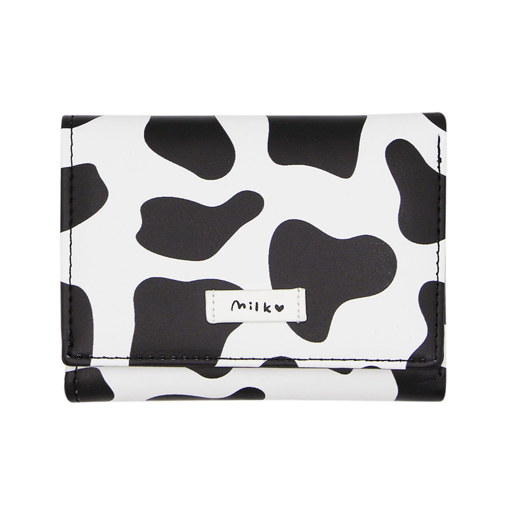 MINGSEECESS Women PU Leather Small Coin Wallet Cute Cow Pattern Tri-Fold Card Holder Snaps Clutch Purse