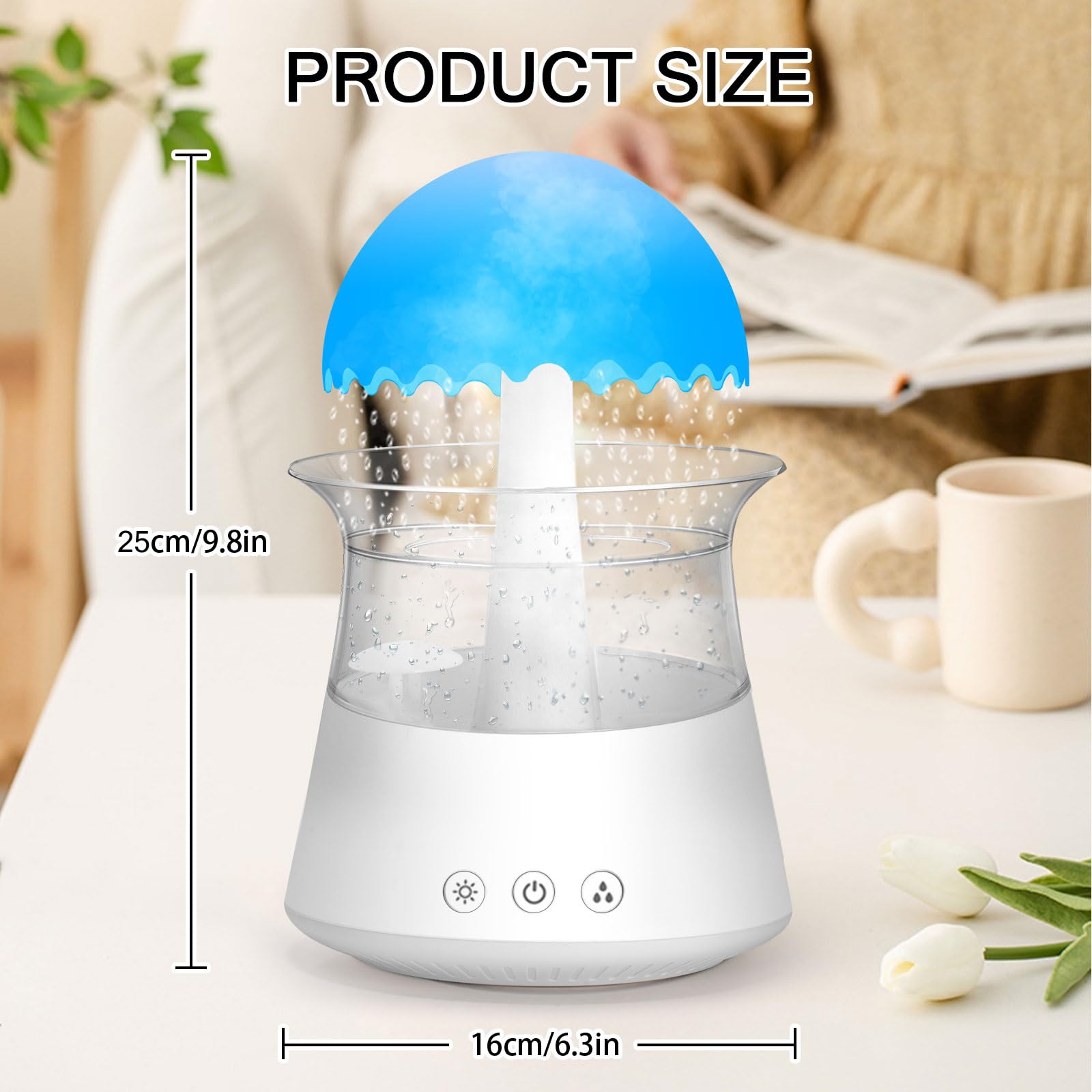 Cloud Rain Humidifier Water Drip 450ml, Umbrella Rain Lamp Night Light Oil Diffuser with 7 Colors LED Light for Bedroom Home Office