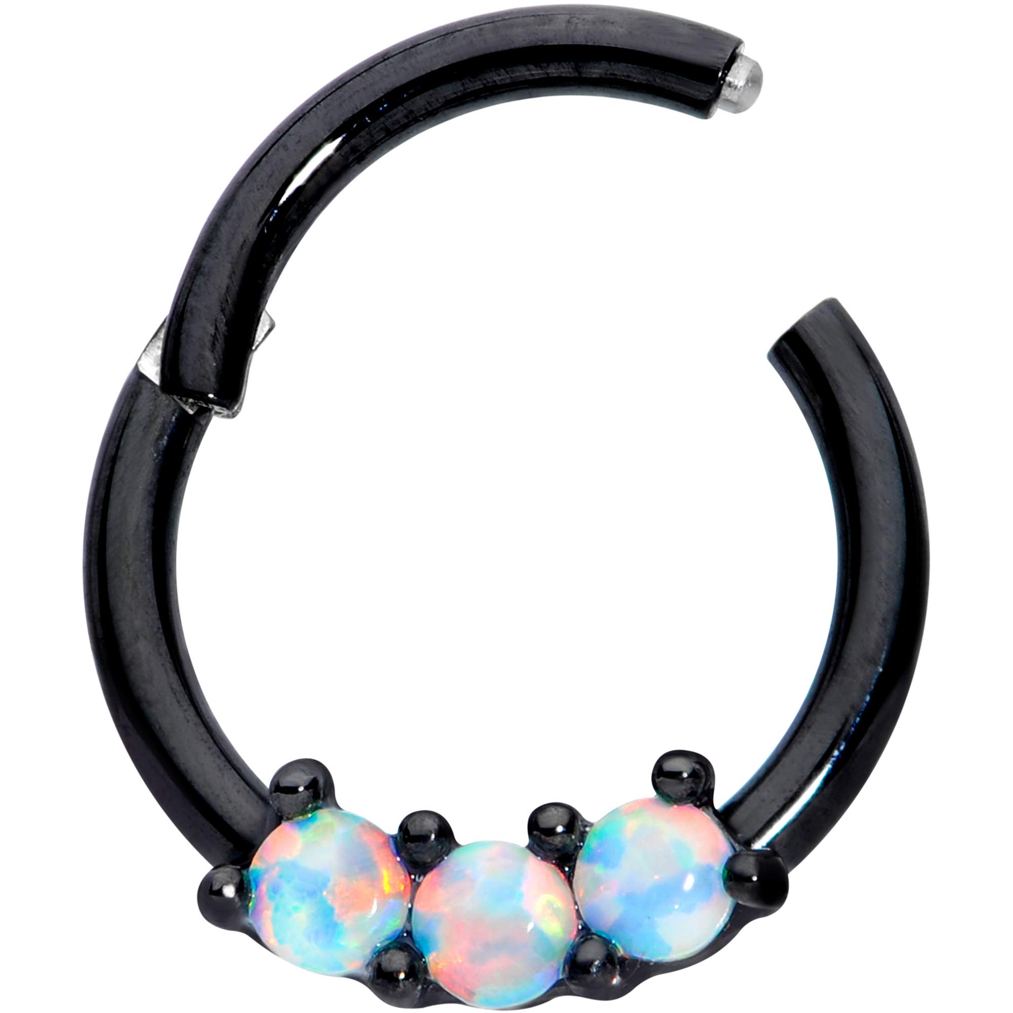 Body Candy Womens 16G Black PVD Steel Hinged Segment Seamless Cartilage Nipple White Accent Nose Hoop 8mm