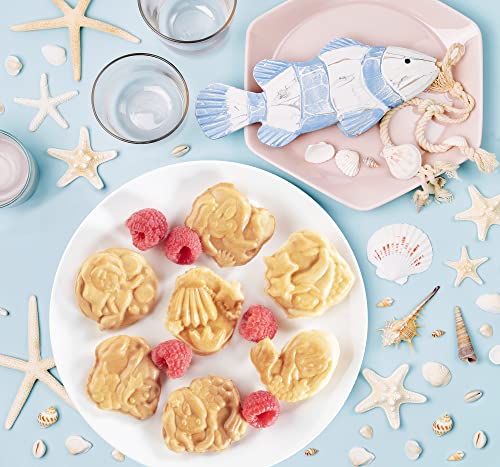 Mermaid Waffle Maker, Fun Easter Gift for Kids- Create 7 Different Mermaid Shaped Waffles in Minutes - A Fun, Cool Under the Sea Breakfast for Kids & Adults- Electric Nonstick Waffler Iron Ocean Theme