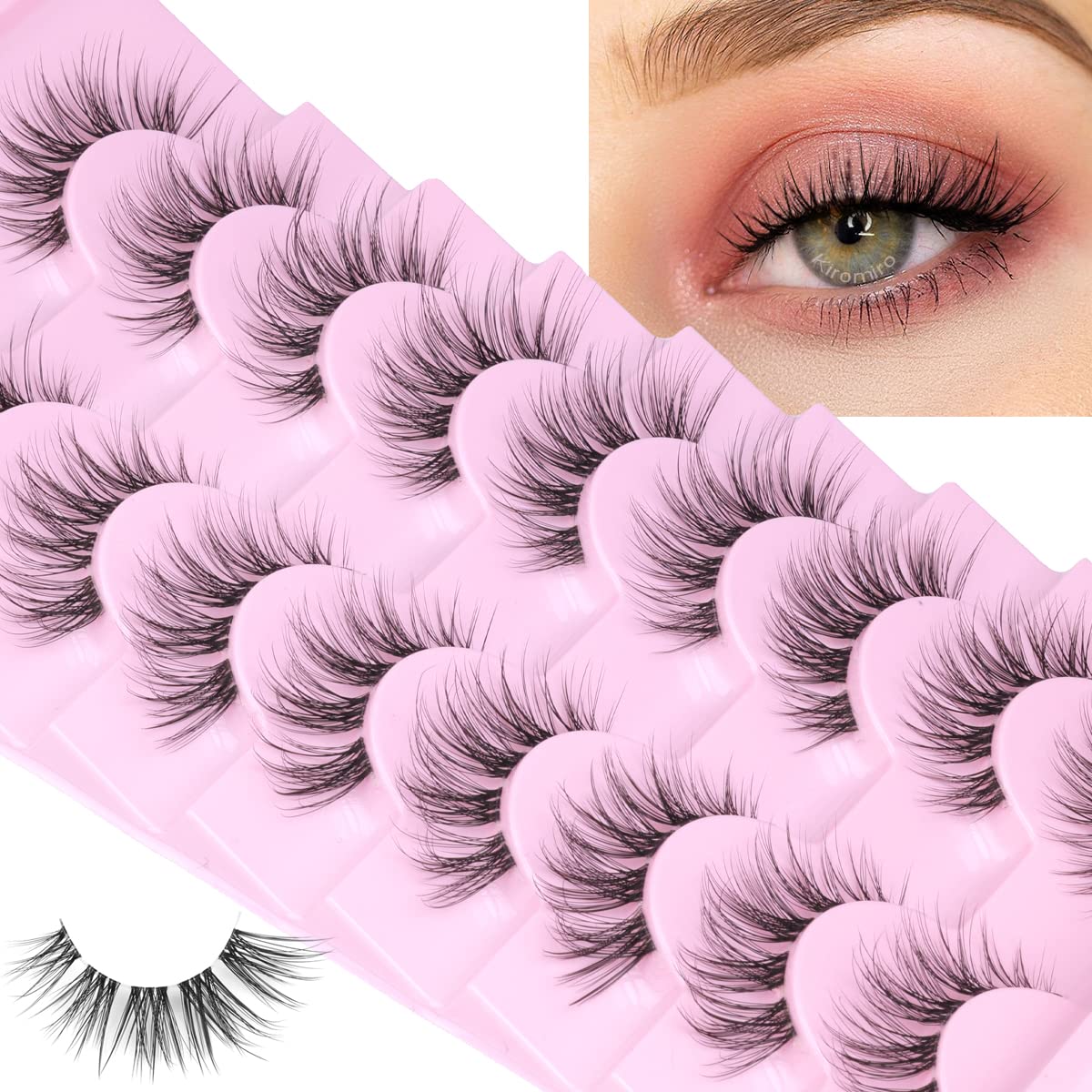 Cluster Lashes with Scissors False Eyelashes Natural Look Wispy Faux Mink Lashes Clear Band Individual DIY Cat Eye Strip Lashes Pack 9 Pairs