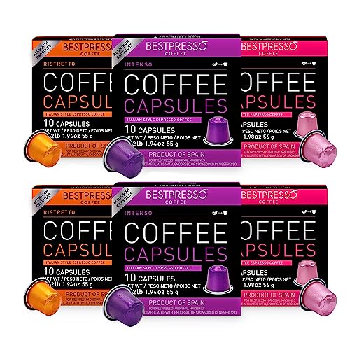 Bestpresso Coffee For Nespresso Original Machine 120 Aluminum Pods Certified Genuine Espresso Variety Pack Pods Compatible with Nespresso Original (Intense Variety Pack)