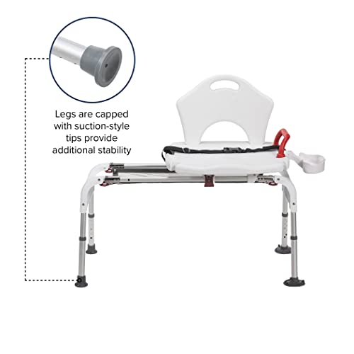 Drive Medical RTL12075 Adjustable Height Sliding Bathtub Transfer Bench Shower Chair with Armrests and Seatbelt, 300 Pound Weight Capacity, White