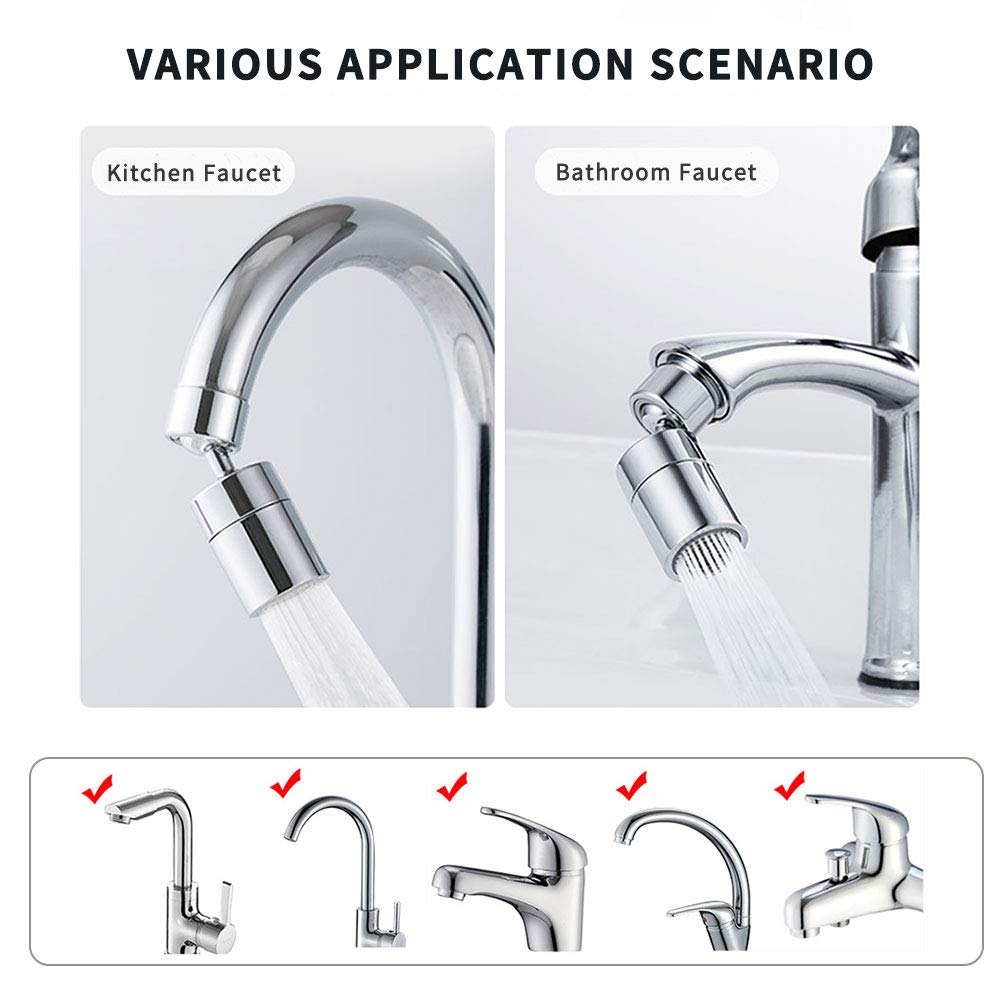 Beymill 2Pcs Faucet Sprayer Attachment Two Brass Ball Kitchen Faucet Head 360 Degrees Rotate Faucet Adapter Aerator (Polished Chrome)