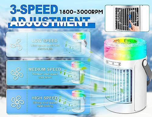 Portable Air Conditioners Fan, Evaporative Mini Air Cooler with 3 Speeds 7 Colors, Misting Humidifier Personal Air Cooler Touch Screen Desktop Cooling Fan with Large Water Tank for Home Room Office