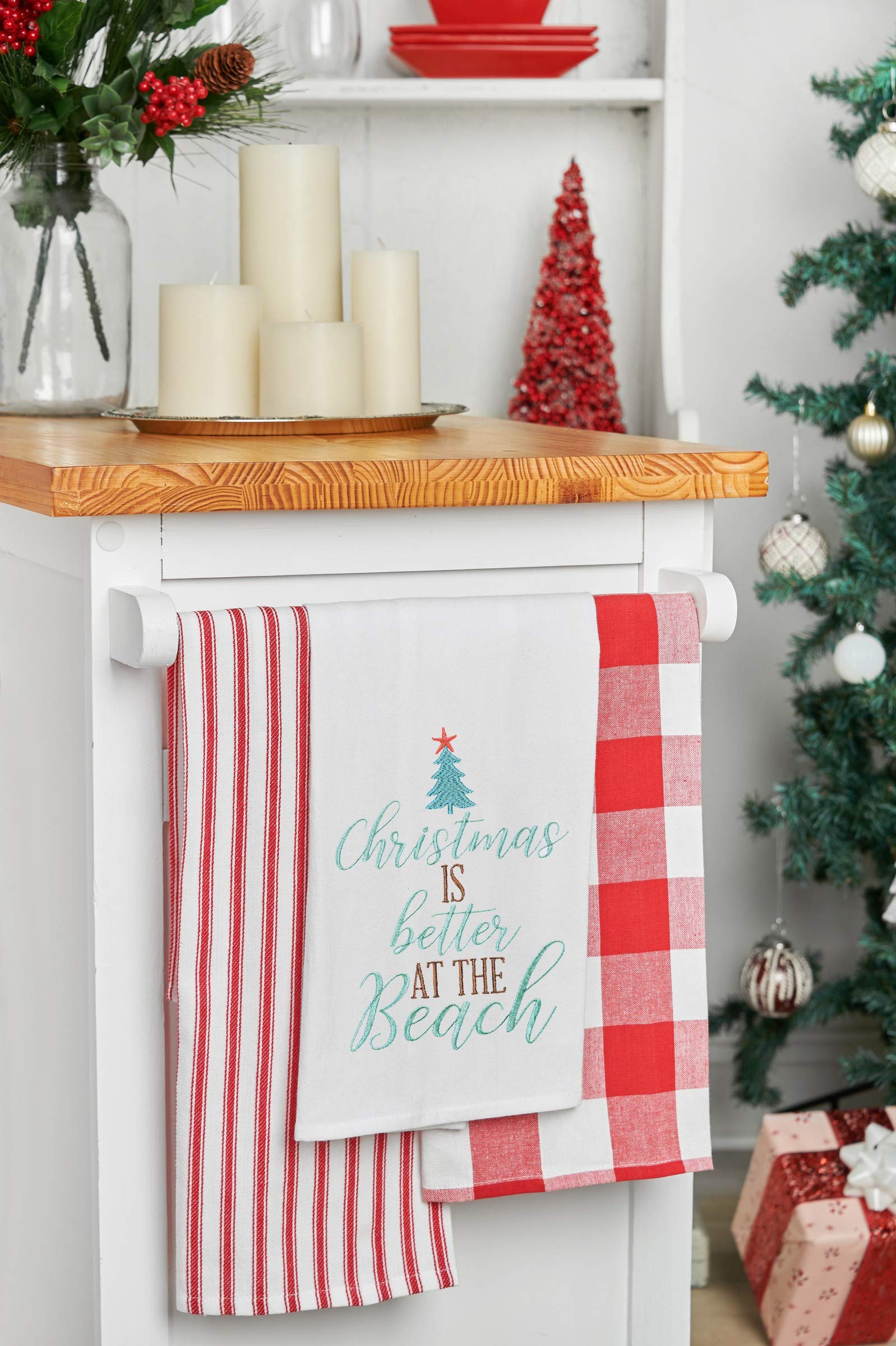 C&F Home Christmas is Better at The Beach Coastal Holiday Christmas Xmas Embroidered (Not Printed) Flour Sack Kitchen Towel Decor Decoration 18" x 27" White