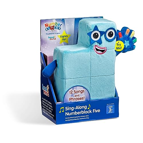 hand2mind Sing-Along Numberblock Five, Plush Singing Toys, Music Playing Stuffed Animals, Musical and Light Up Toys, Plush Interactive Toy Figures, Cartoon Plush Toys, Imaginative Play Toys