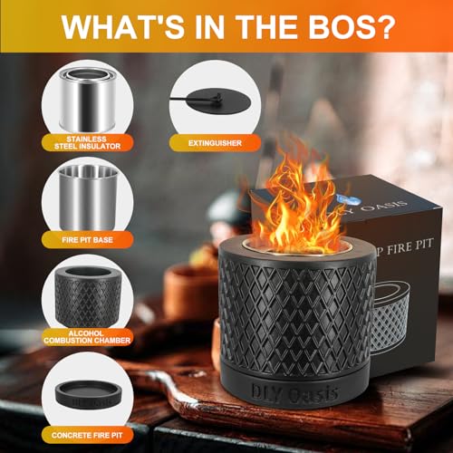 Concrete Tabletop Fire Pit - Ethanol Fire Pit, Table Top Fire Pit Bowl, Mini Fire Pit, Portable Fireplace for Indoor & Garden for Dinner Partlies, Home Decoration