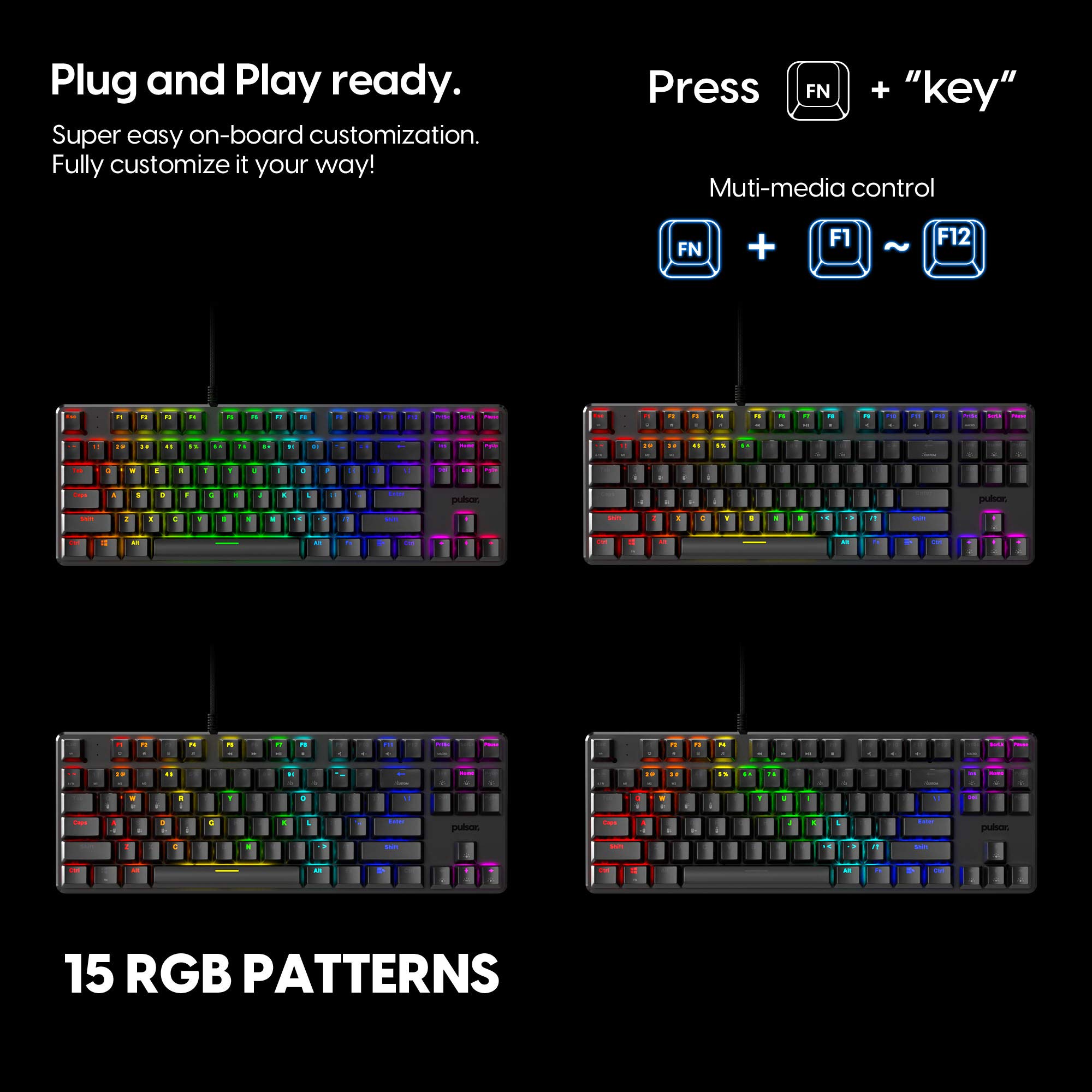 Pulsar Gaming Gears - PK003 Lunar Alloy TKL Mechanical Gaming Keyboard Brown Tactile RGB LED Rainbow Backlit USB Wired Game Keyboards for Windows PC PS5 PS4 Xbox 87 Keys Outemu Switches FPS