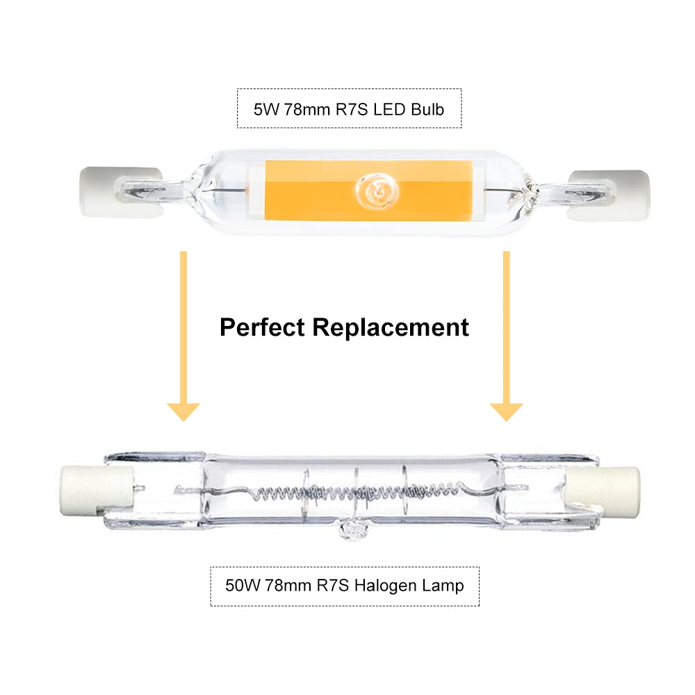Bonlux 78mm R7S LED Bulb, 5W R7S Double Ended J Type Floodlight J78 (3.07 inch) T3 LED Security Light 50W Halogen Replacement Bulb for Work Light, Warm White 2700K, 2-Pack(No Ballast, Non-dimmable)